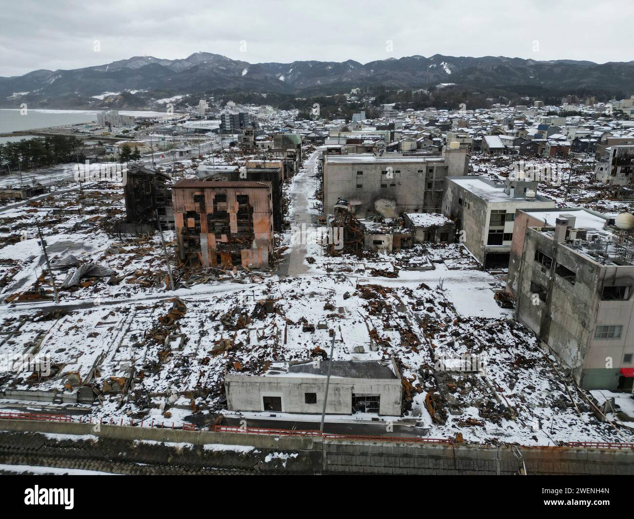 A photo shows the Wajima Morning Market in the light snow in Wajima ...