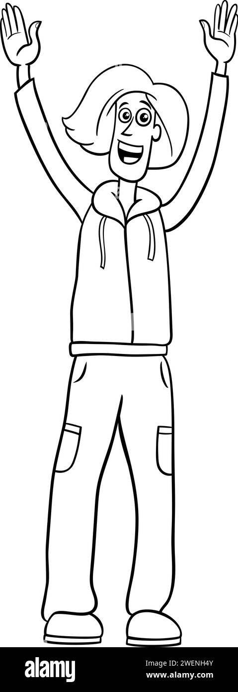 Cartoon illustration of happy young man or guy comic character coloring ...