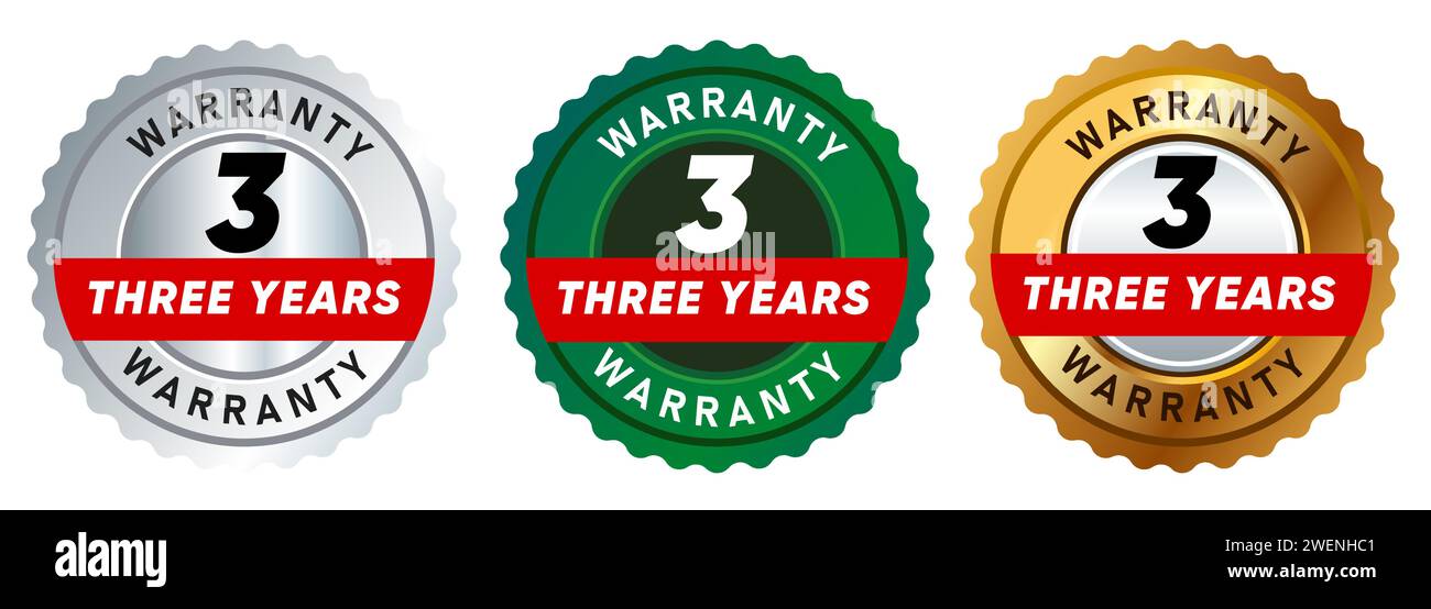 three 3 years warranty badge emblem seal set guarantee collection in ...