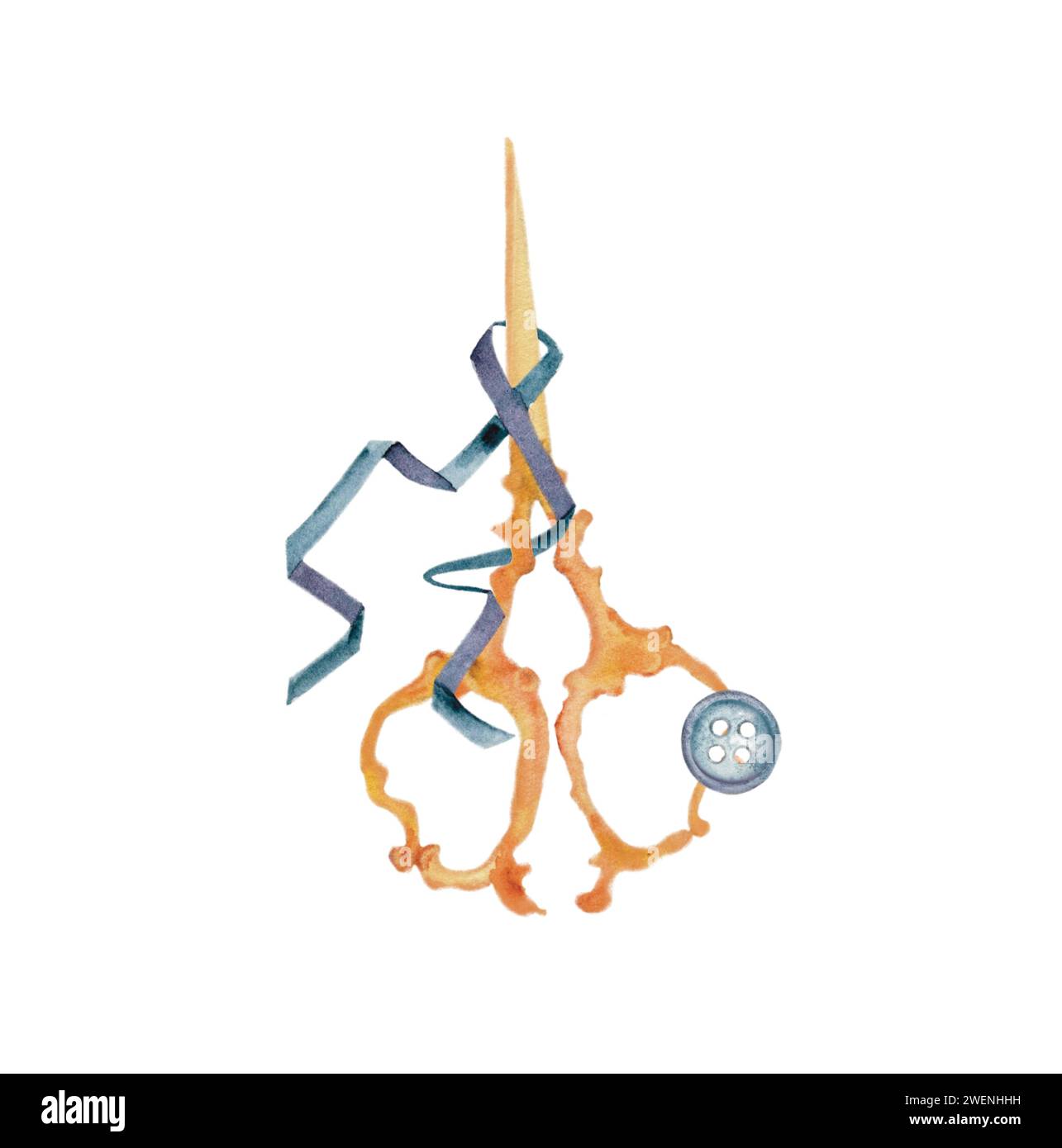 Isolated illustration with handmade elements, scissors,on a white ...