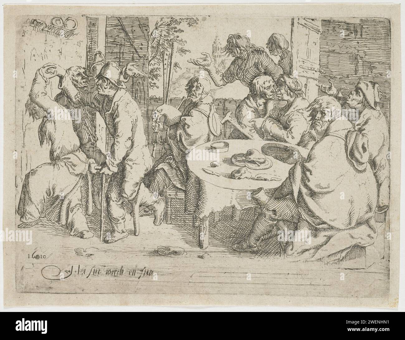 Three beggars and a woman at the table in an inn, Joost Cornelisz ...