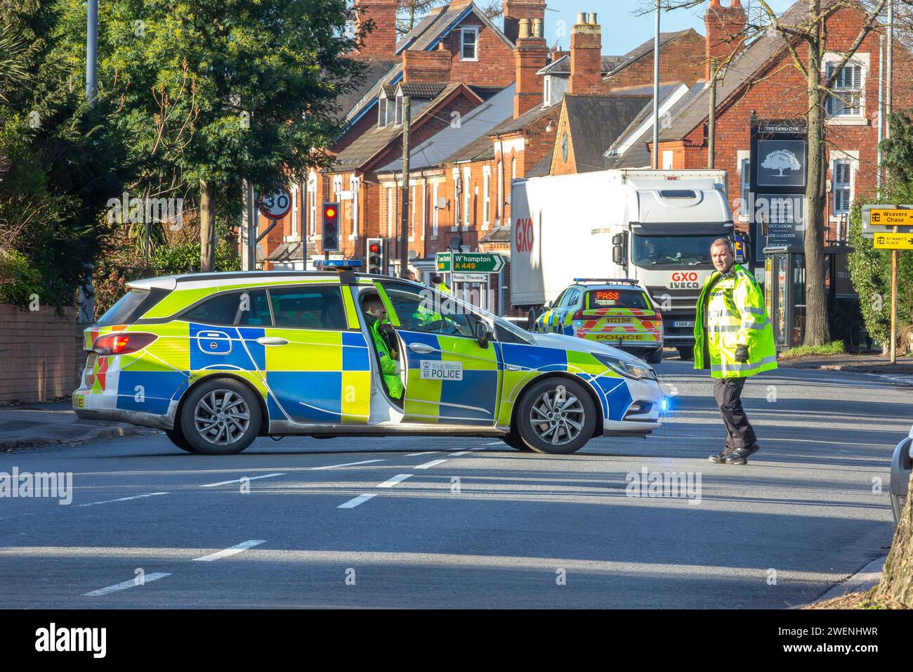 Police car with flashing blue lights hi-res stock photography and ...