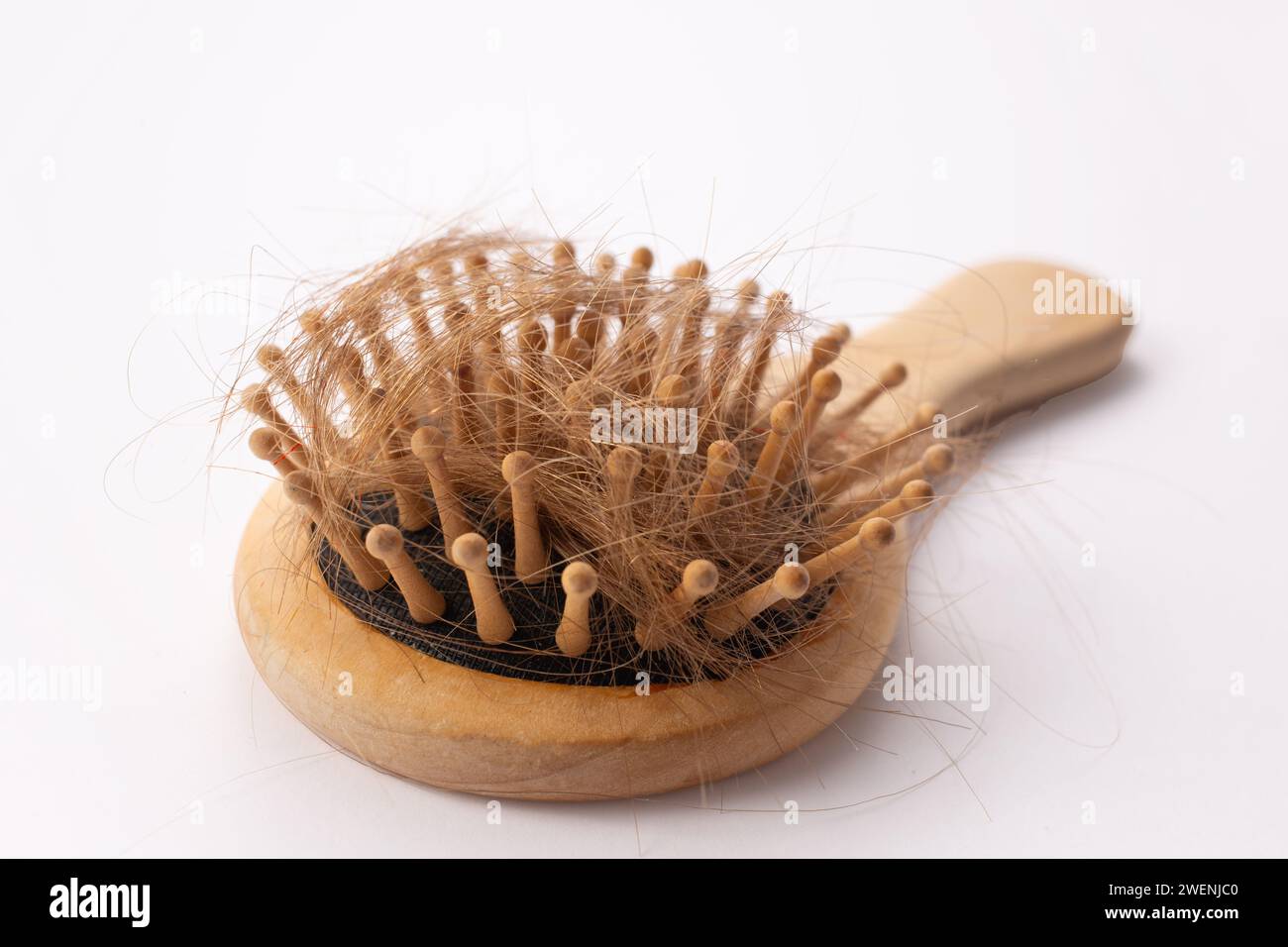 Hair loss fall with comb brush isolated on white background. Hairloss ...
