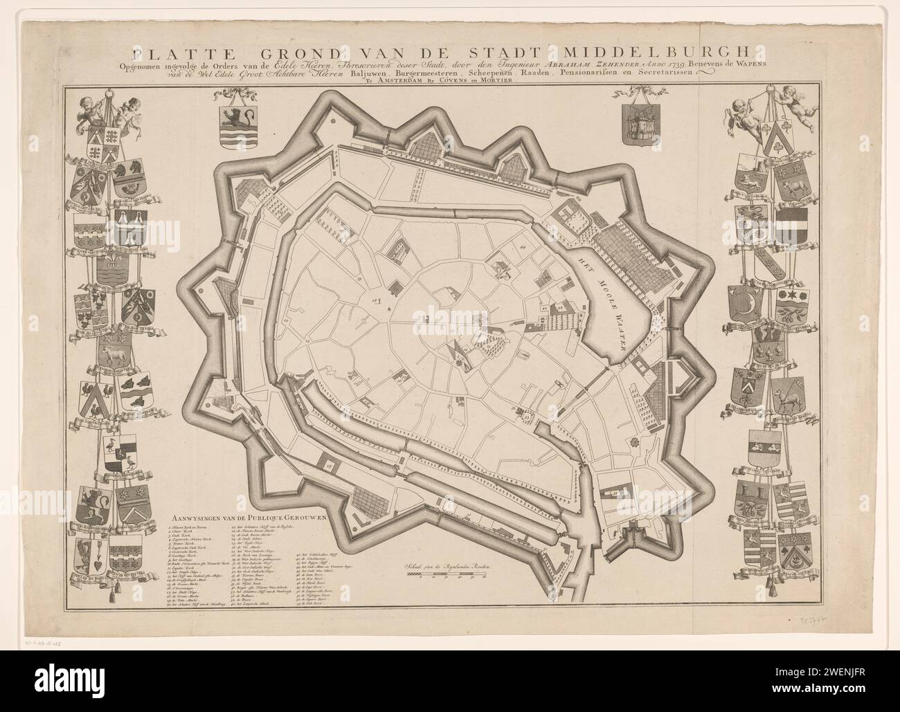 Map of Middelburg, Anonymous, Covens & Mortier, 1743 print Above the ...