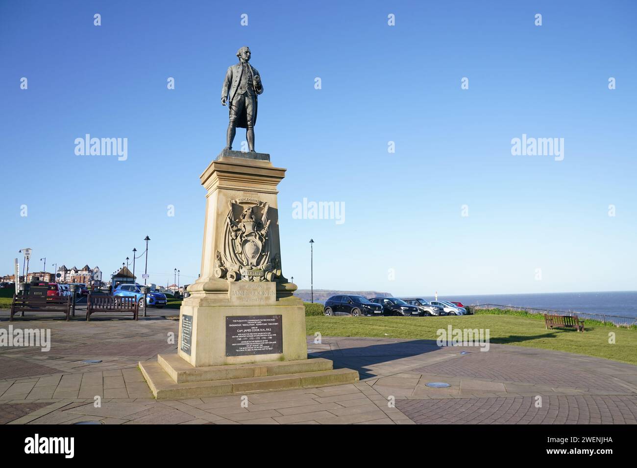 The memorial statue for Captain James Cook in Whitby, Yorkshire ...