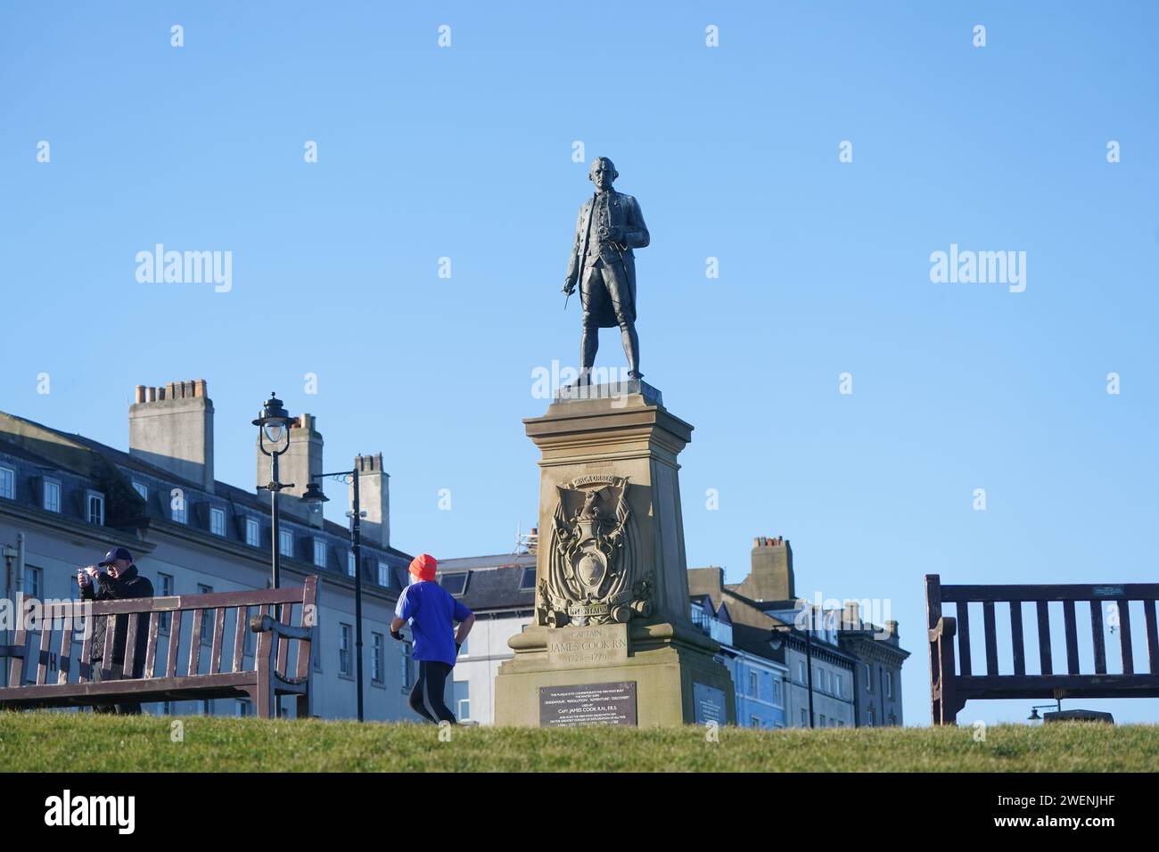 The memorial statue for Captain James Cook in Whitby, Yorkshire ...