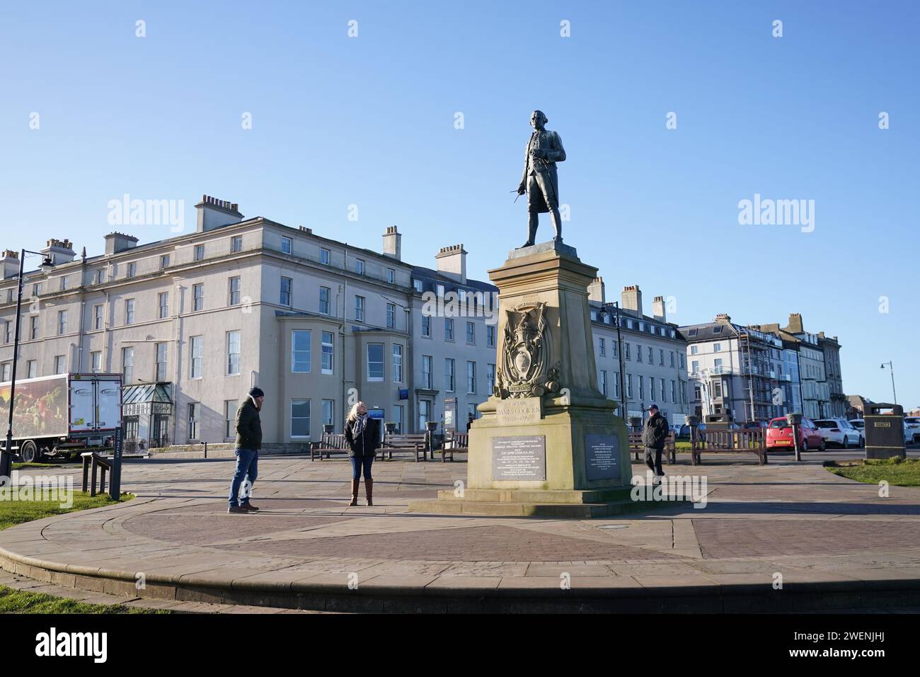 The memorial statue for Captain James Cook in Whitby, Yorkshire ...
