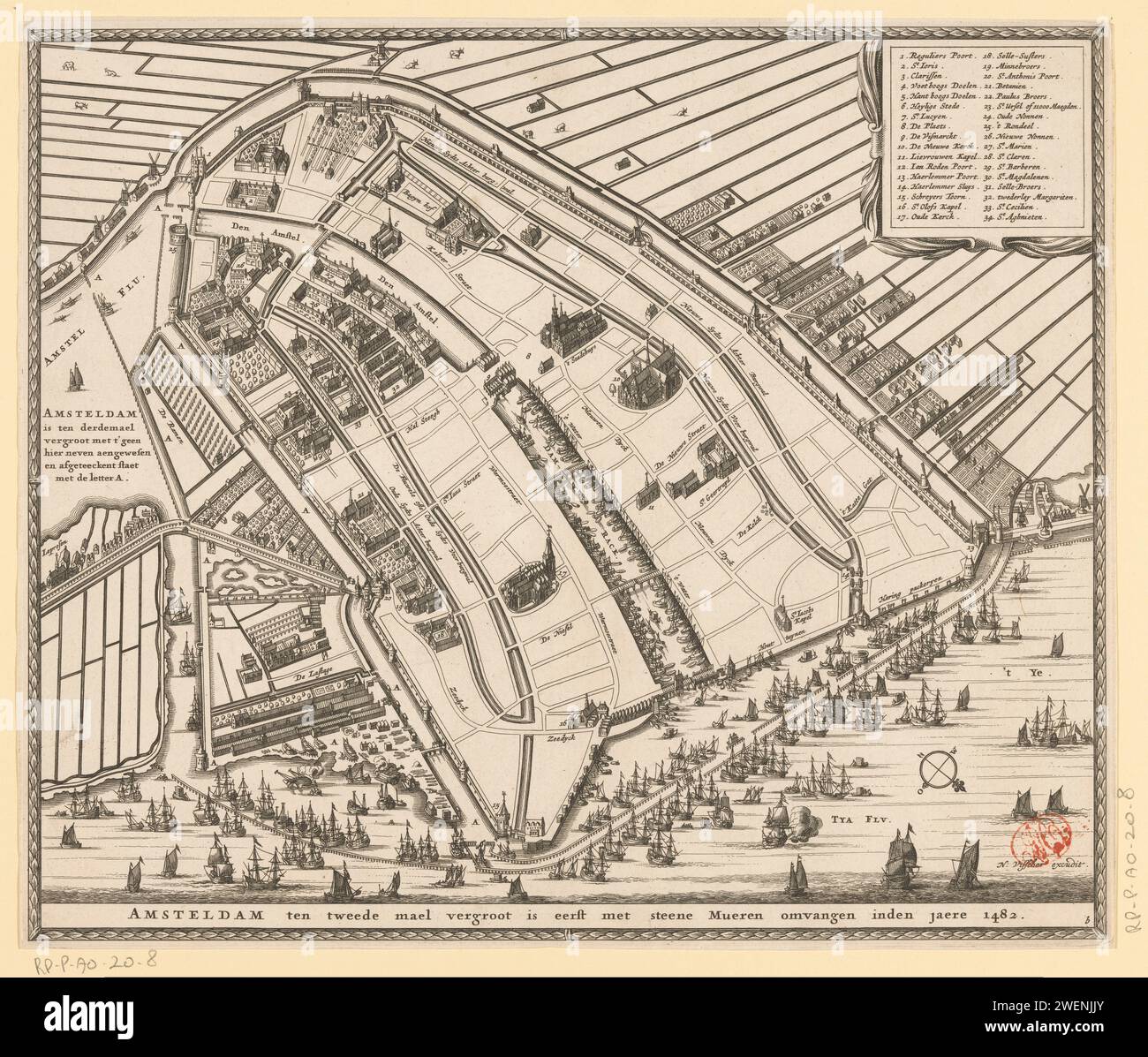 Map of Amsterdam, 1482, Pieter Hendricksz. Schut, 1662 - 1720 print Map ...