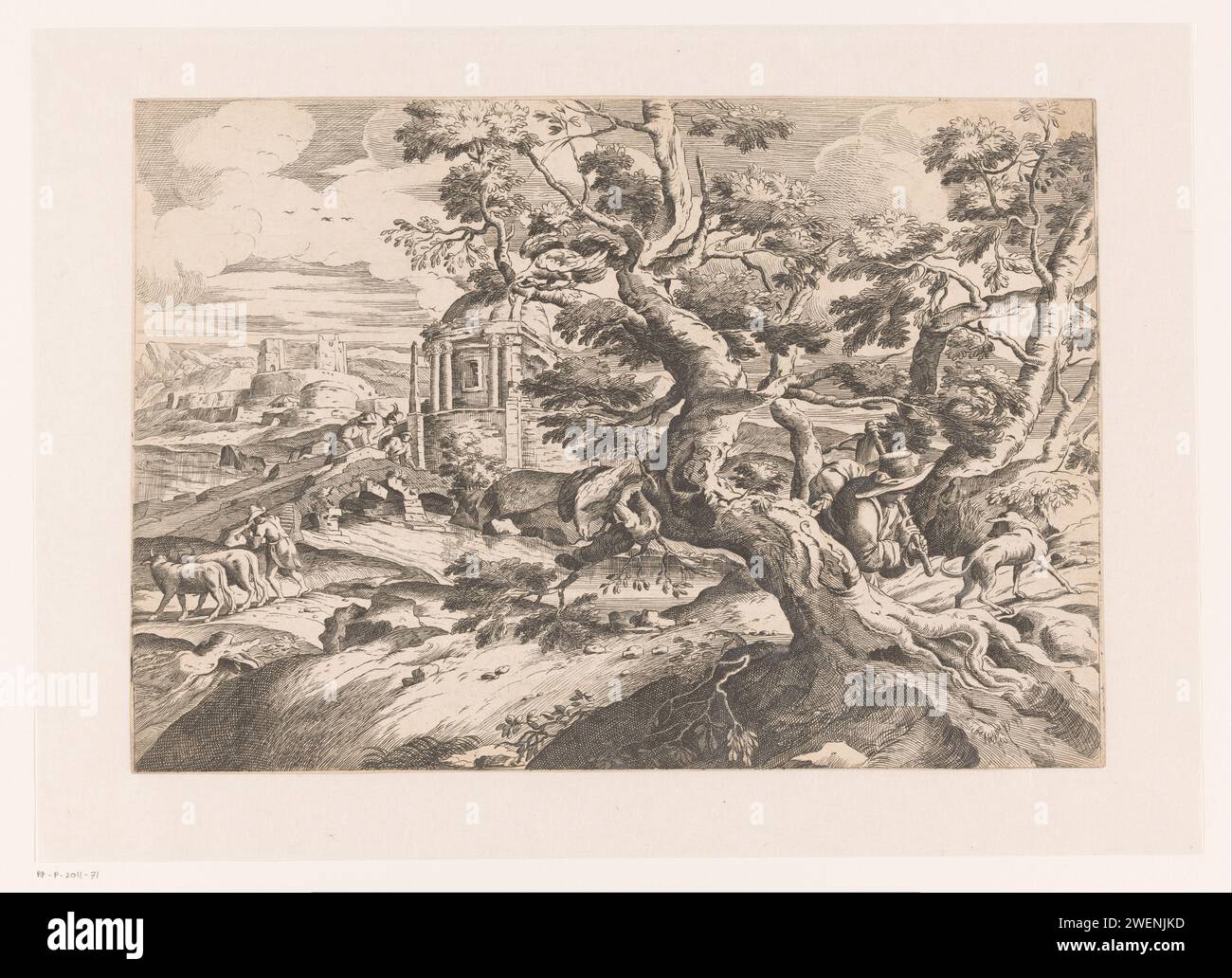 Landscape with traveler at a tree, Charles Macé, c. 1663 print ...