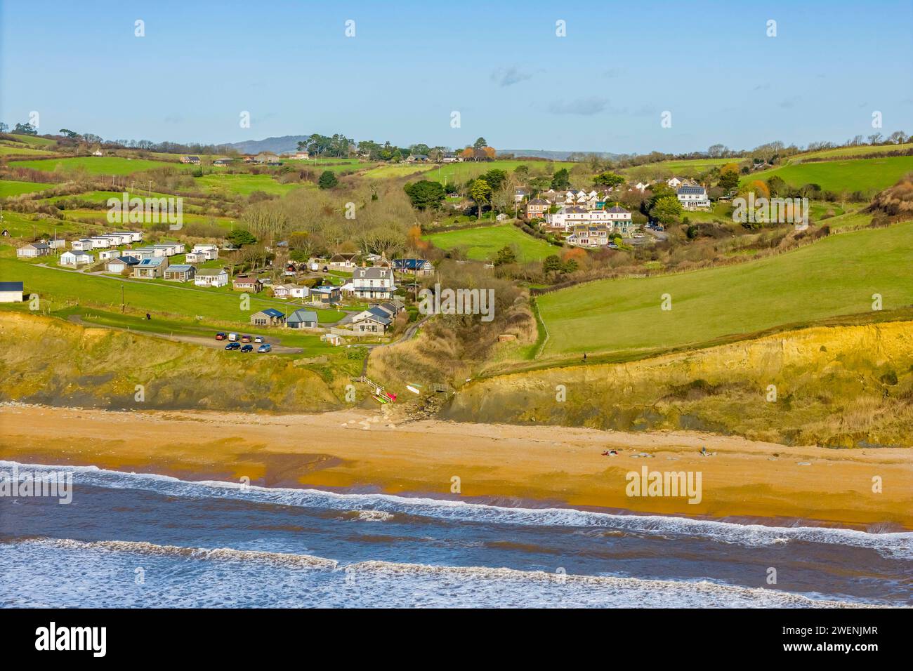 Eype, Dorset, UK. 26th January 2024. UK Weather. Aerial view of the ...