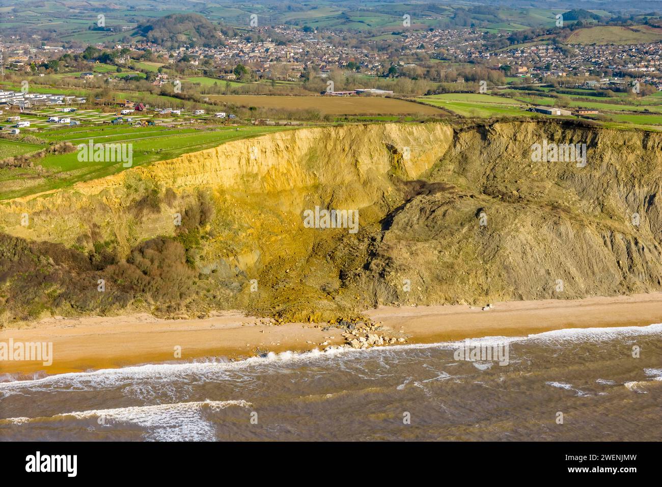 Eype, Dorset, UK. 26th January 2024. UK Weather. Aerial view of the ...