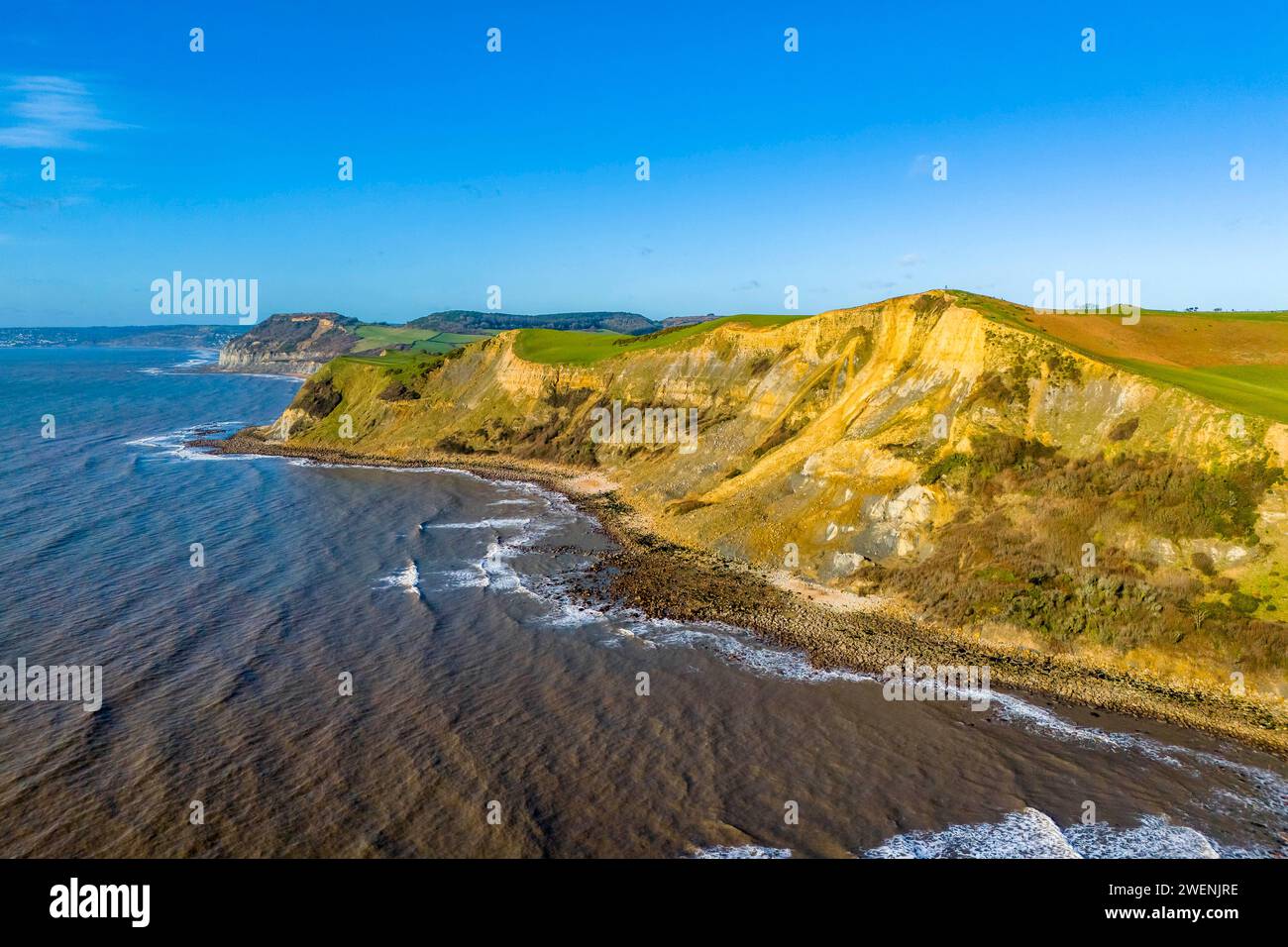 Eype, Dorset, UK. 26th January 2024. UK Weather. Aerial view of the ...