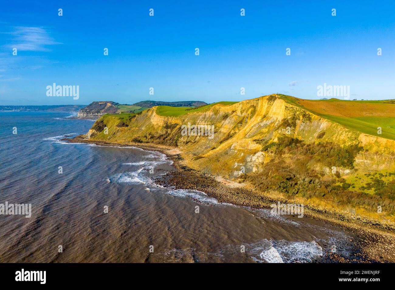 Eype, Dorset, UK. 26th January 2024. UK Weather. Aerial view of the ...