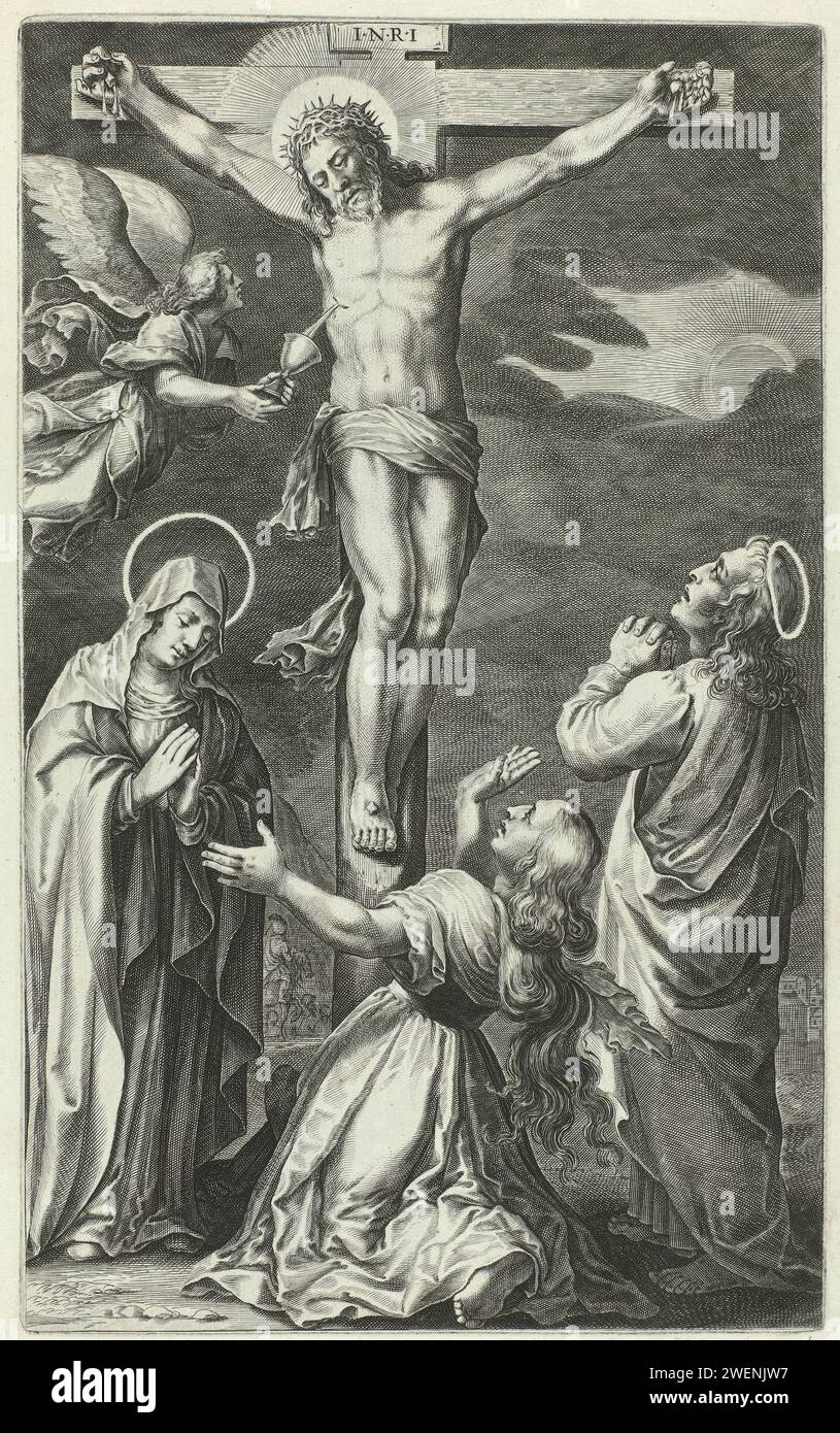 Christ on the cross, c. 1600 - 1652 print Maria, Johannes and Maria Magdalena under the ...