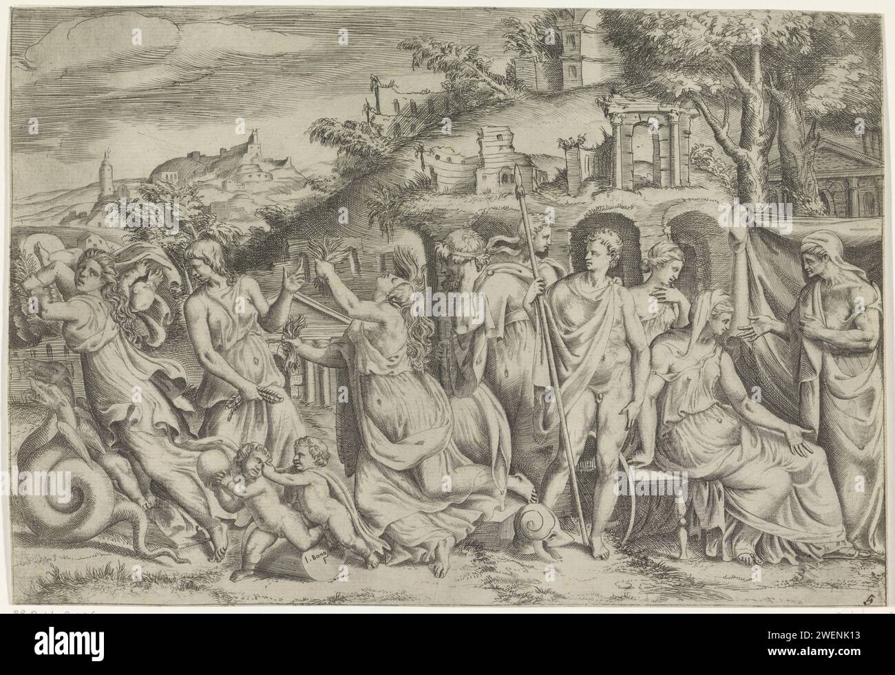 Jason in Medea, Giulio Bonasone, 1501 - 1580 print Four scenes from the ...