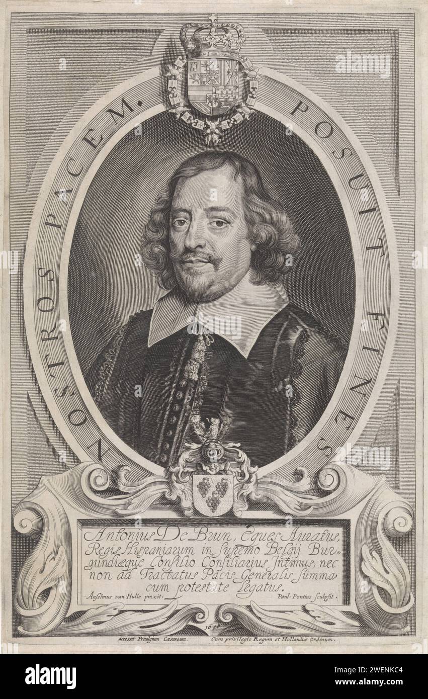 Portrait of Antonius de Brun, 1696 print paper engraving armorial ...