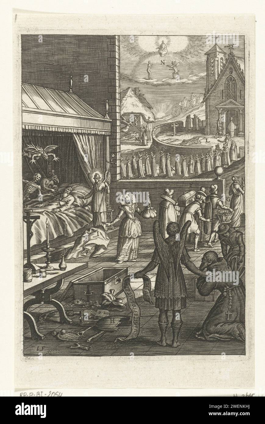 Emblem with angel who shows spiritual that the devil comes to get the ...