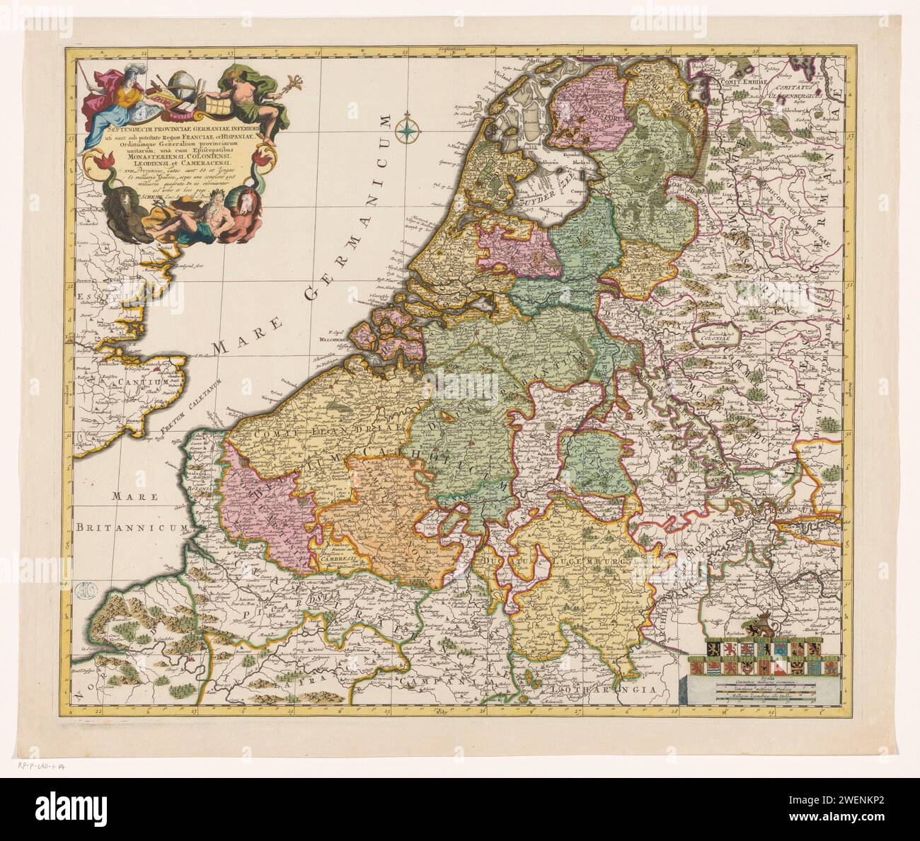 Map of the seventeen provinces, 1704 print Left title cartouche with ...