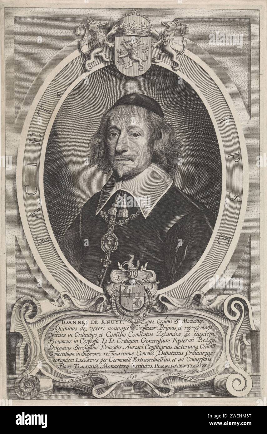 Portrait of Johan de Knuyt, 1697 print paper engraving armorial bearing ...