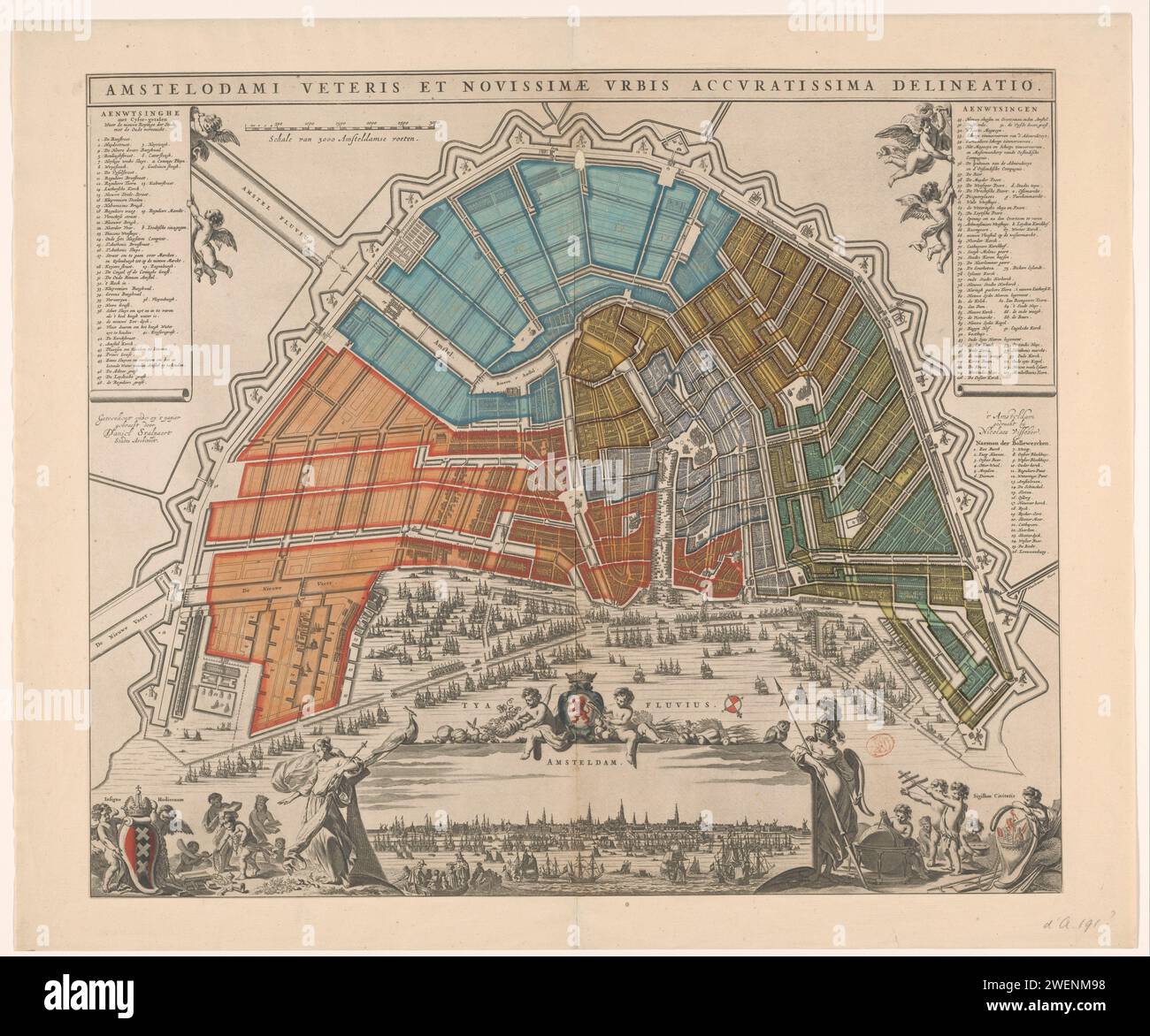 Map of Amsterdam with division into civilian neighborhoods, Pieter Hendricksz. Schut (Possible ...