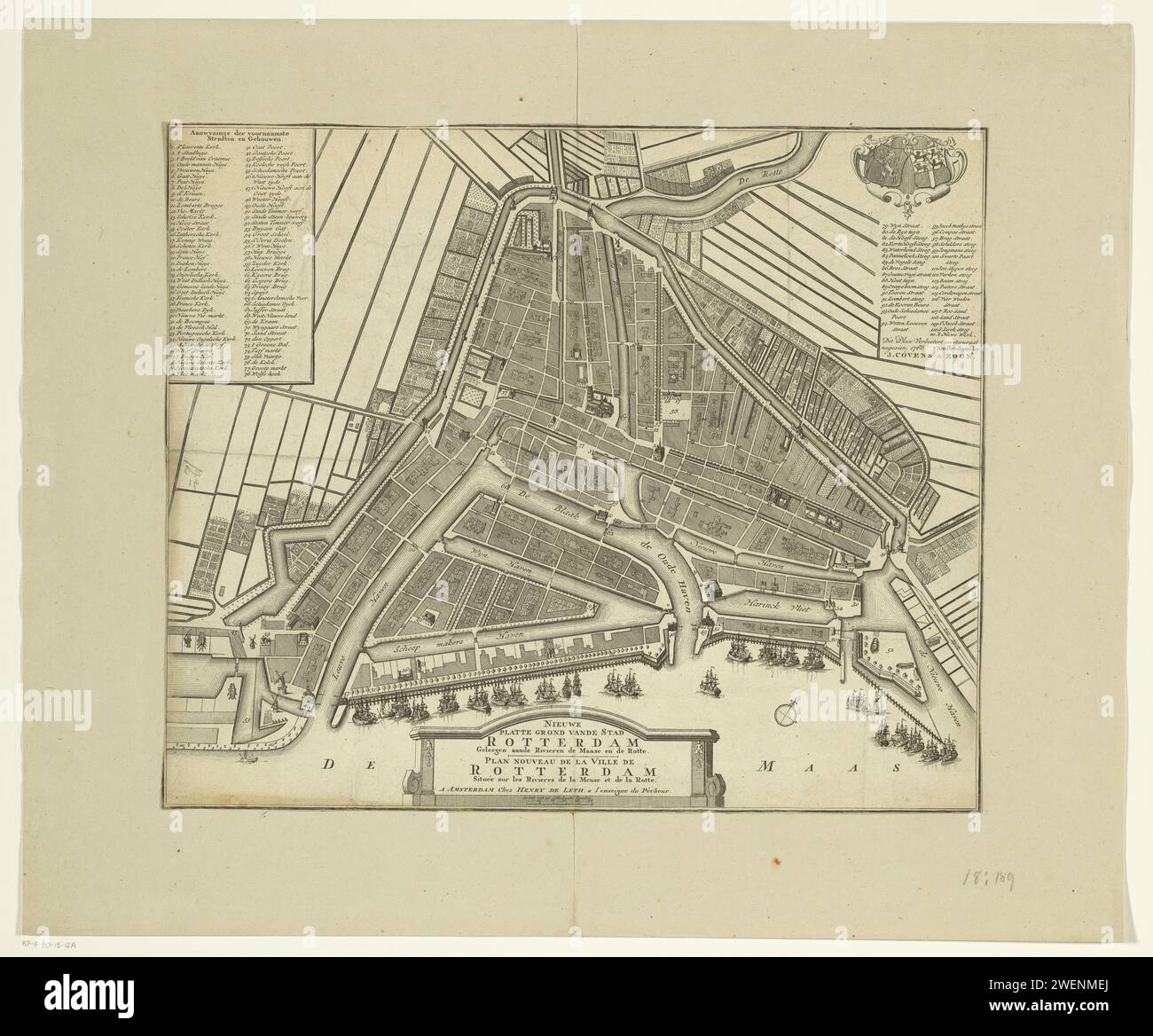 Map of Rotterdam, Anonymous, 1787 - 1792 print Map with buildings in a ...