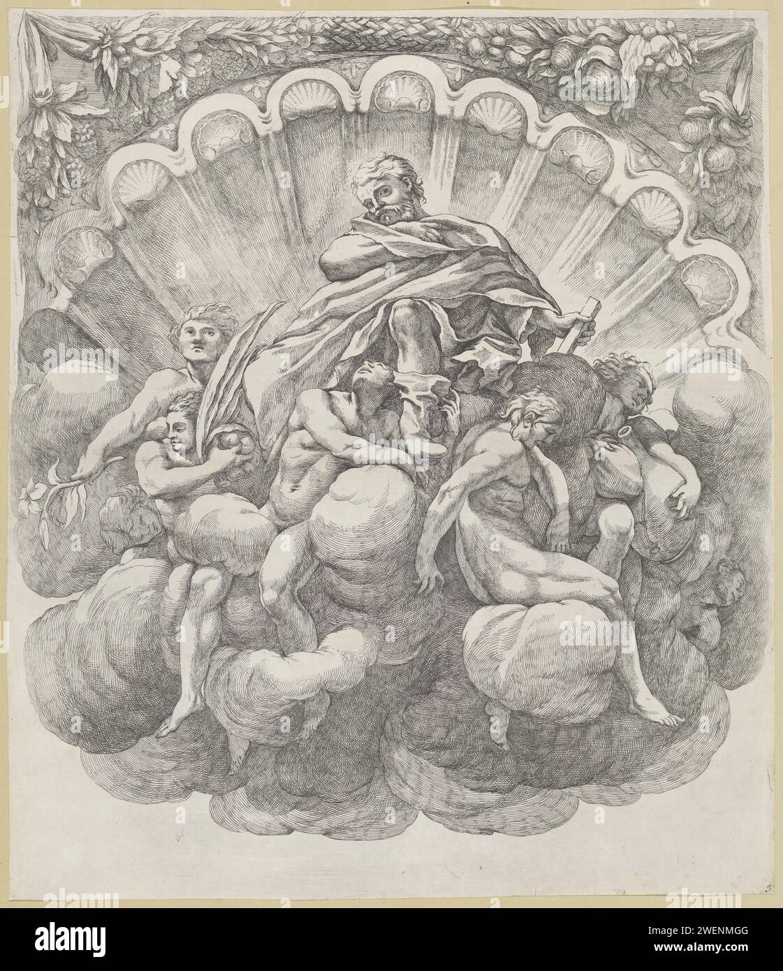 Saint with seven angels, Giovanni Battista Vanni, After Correggio, 1609 ...