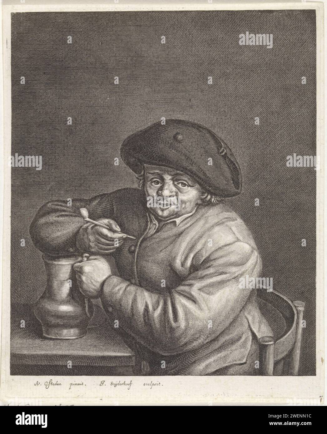 Farmer with pipe and jug in the hand at a table, Jonas Suyderhoef ...