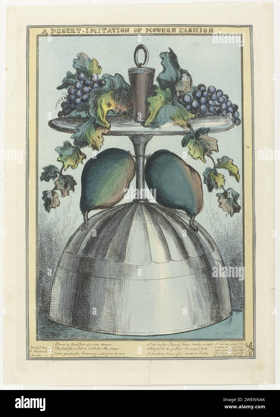 Reverse coupe with cork, grapes and tendrils on the foot and pears on ...