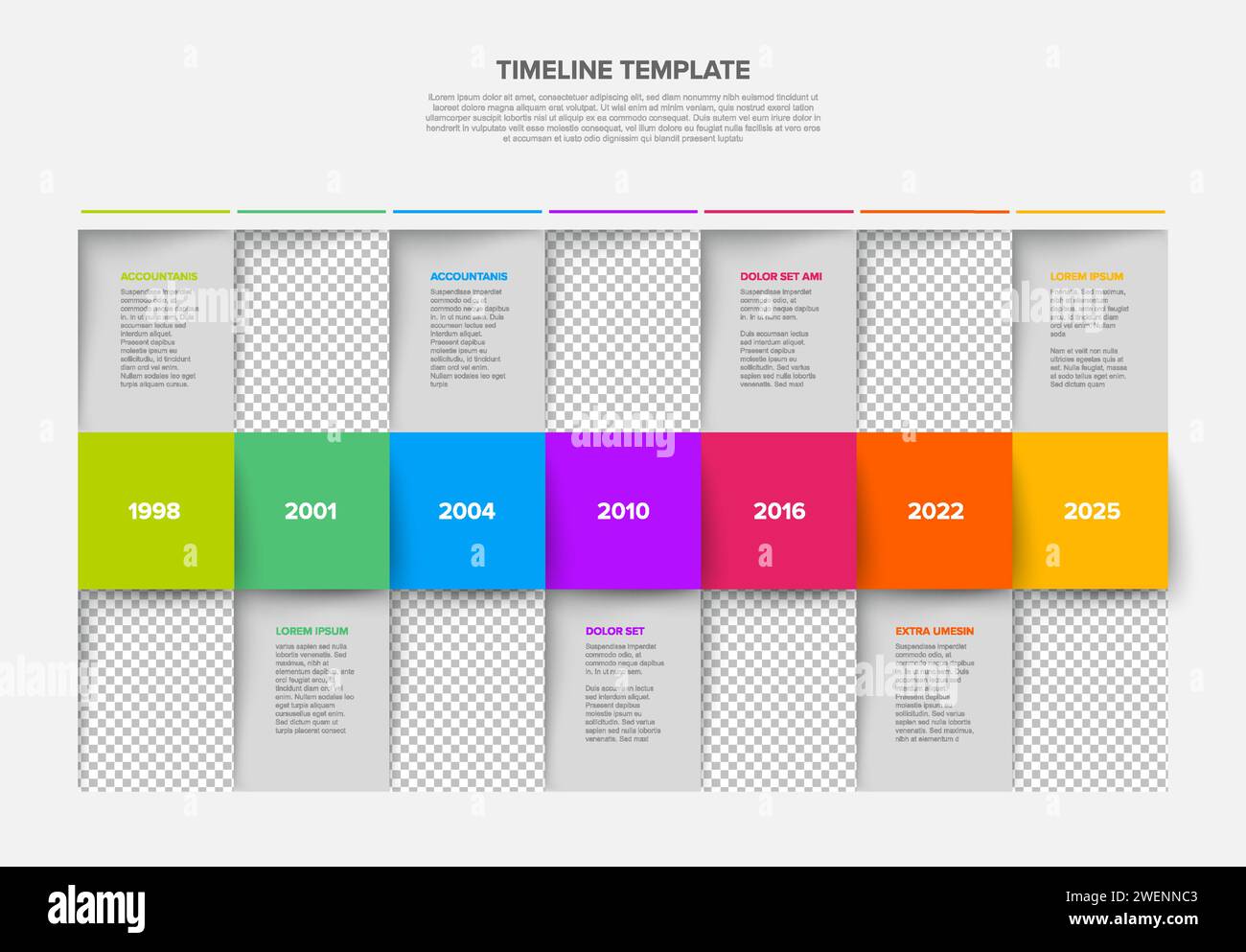 A vibrant infographic timeline template showcasing years and ...