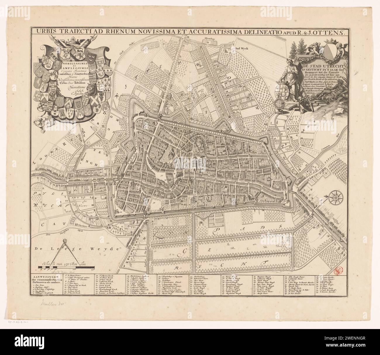Map of the city of Utrecht, Jan van Vianen, 1726 - 1750 print Map in a nutshell perspective. At ...