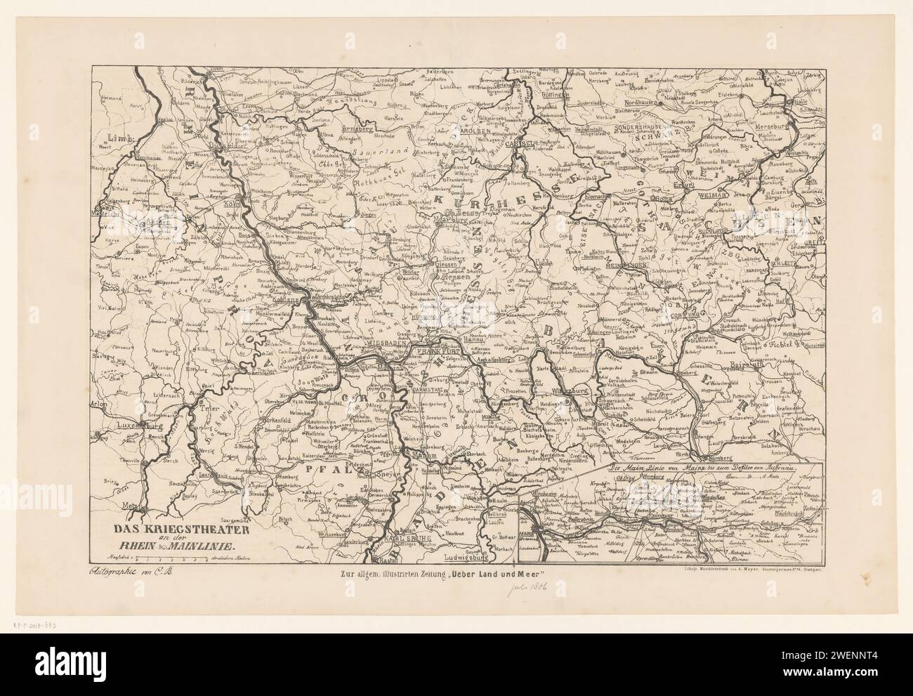 Map of the battlefield between Rhine and Main, 1866, A. Mayer, 1866 ...
