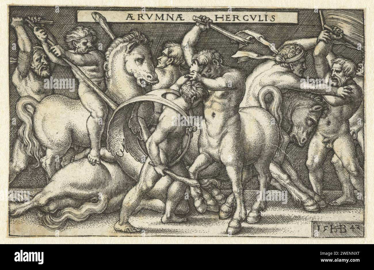 Hercules in fight with Centaurs, Hans Sebald Beham, 1542 print paper ...