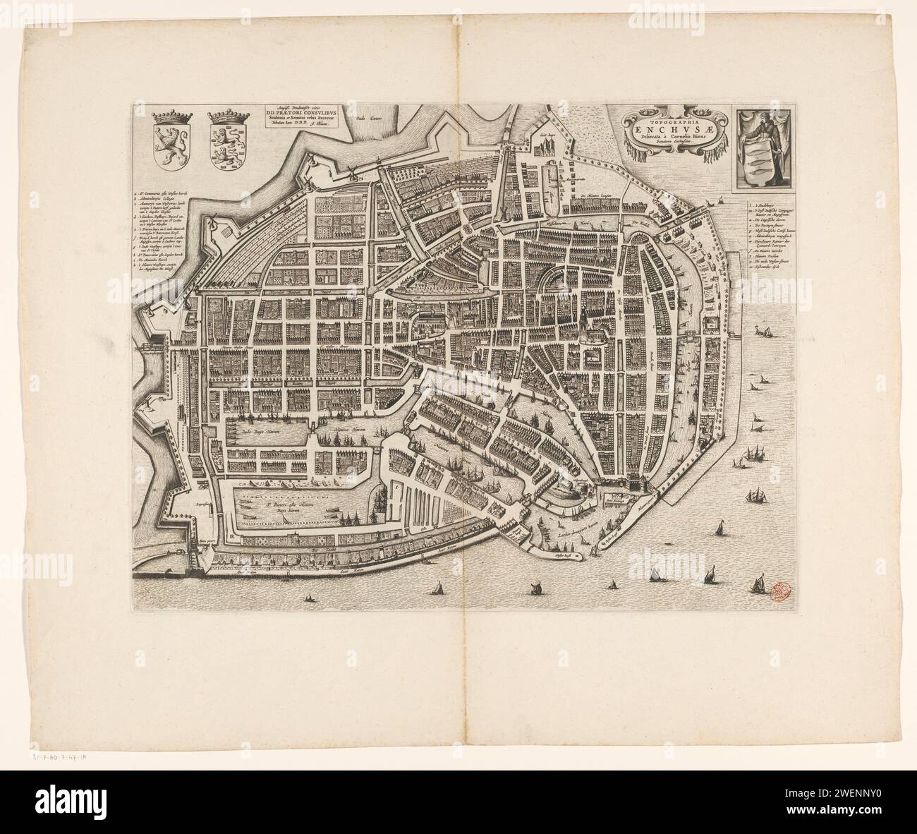 Map of Enkhuizen, Anonymous, After Cornelis Biens, 1652 print Map in a ...