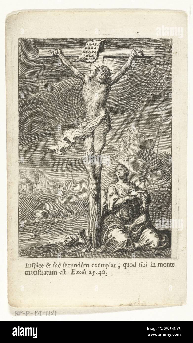Maria Magdalena kneels at Christ on the Cross, Jan Baptist Berterham, 1696 - 1721 print Maria ...