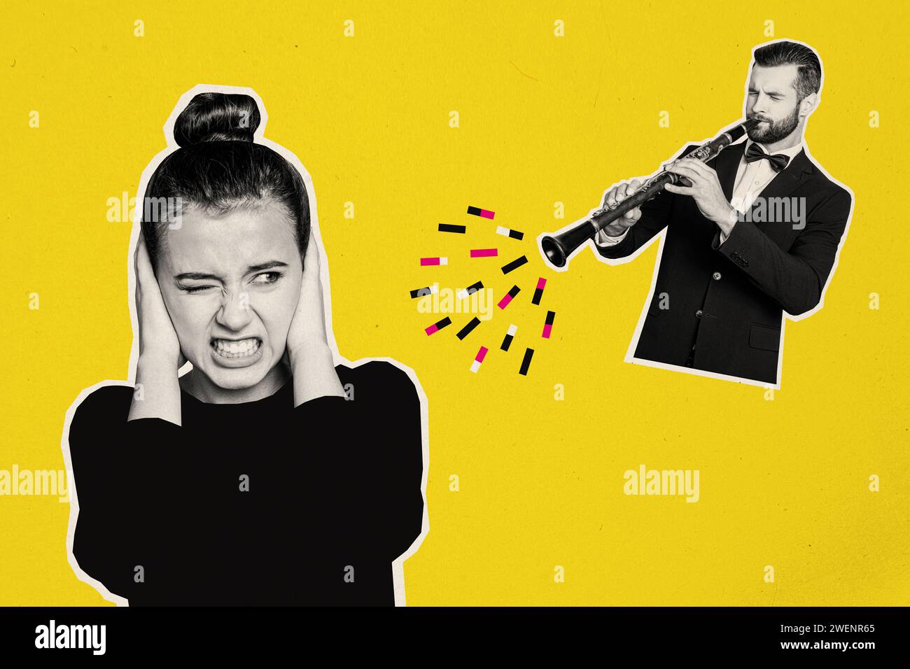 3d retro abstract creative artwork template collage of confused female ...