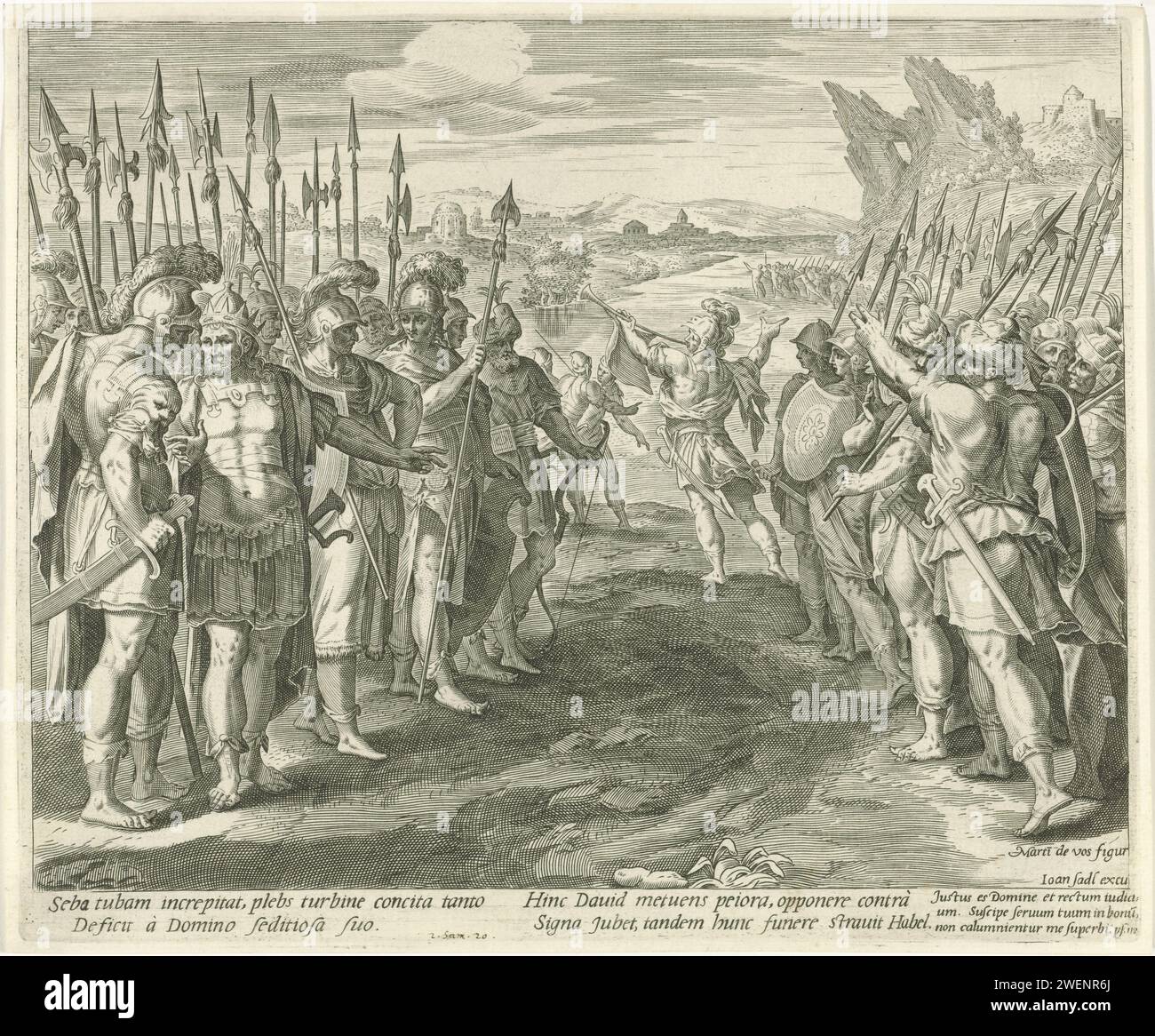 Seba turns against King David, Aegidius Sadeler (II), After Maerten de ...