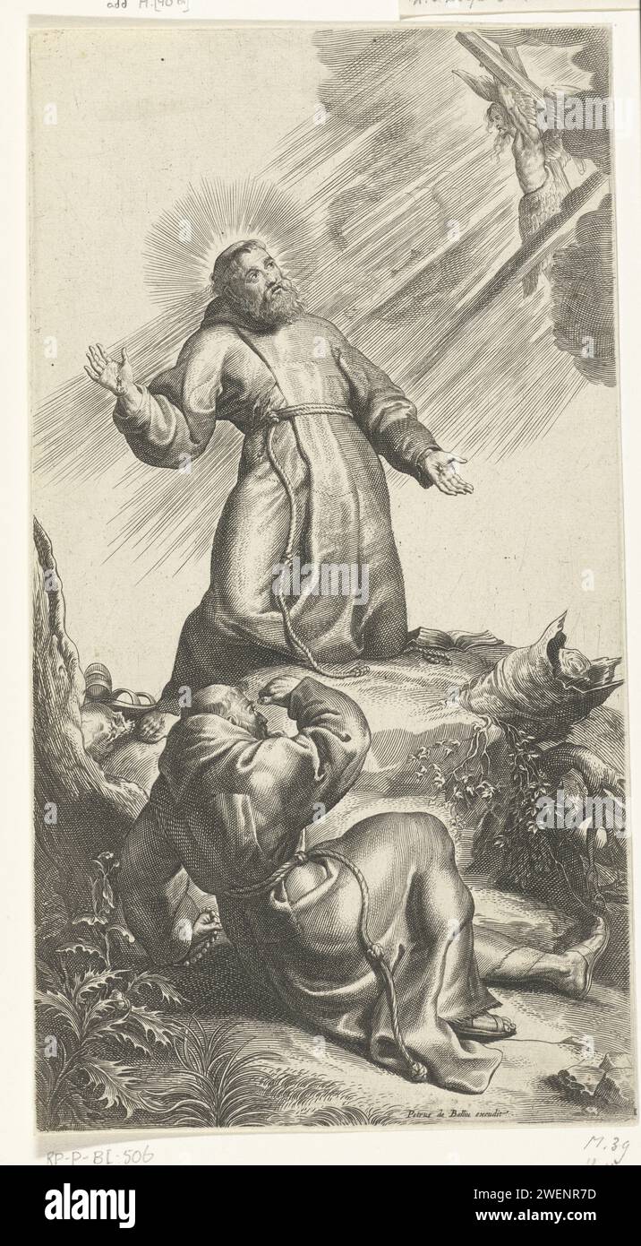 Franciscus van Assisi receives stigmata from Christ, Pieter de Bailliu (i), after Peter Paul ...