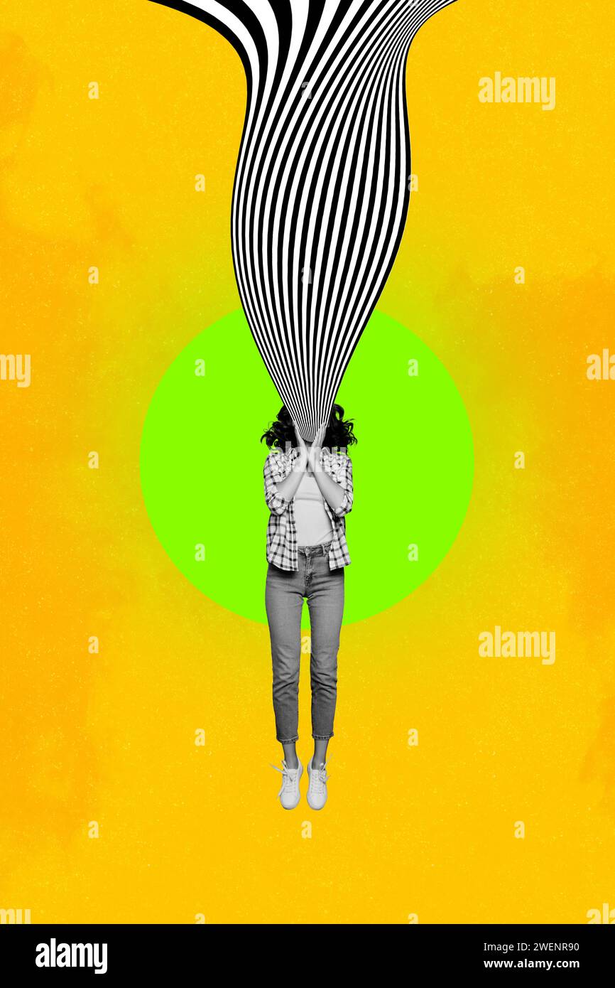 Vertical contemporary collage artwork photo of amazed girl touch face ...