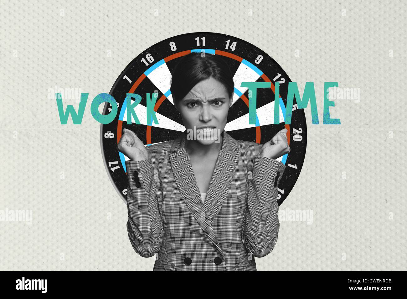 Collage 3d image of pinup pop retro sketch of stressed female angry ...