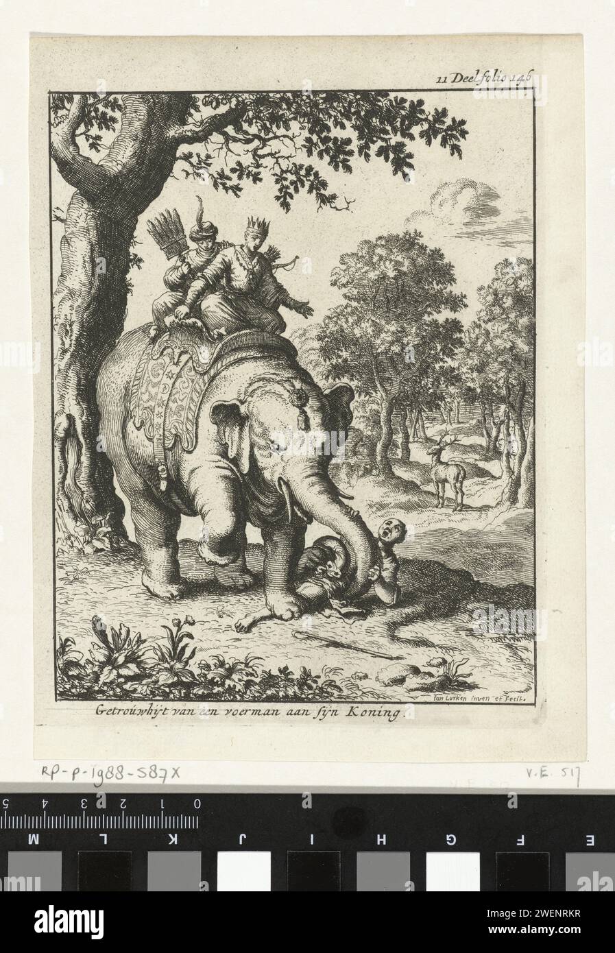Elephant trampled his babysitter, Jan Luyken, 1682 print Print at the ...