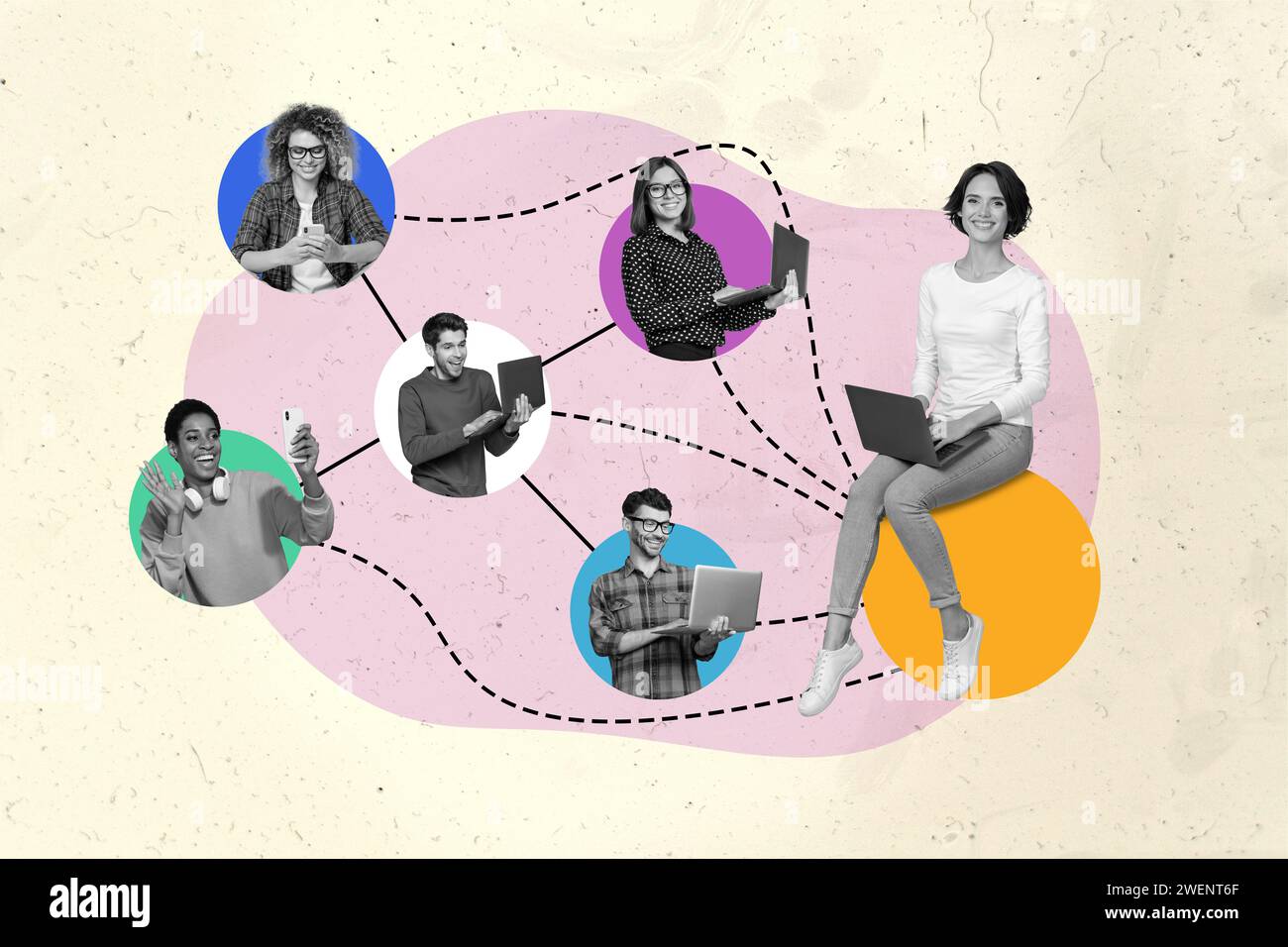 Photo template collage of virtual meeting webinar session young people ...