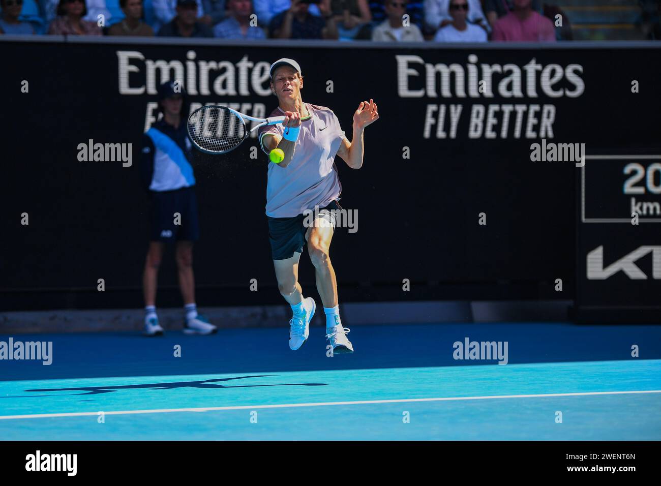 Melbourne, Australia. 21st Jan, 2024. Jannik Sinner of Italy plays against Karen Khachanov of ...