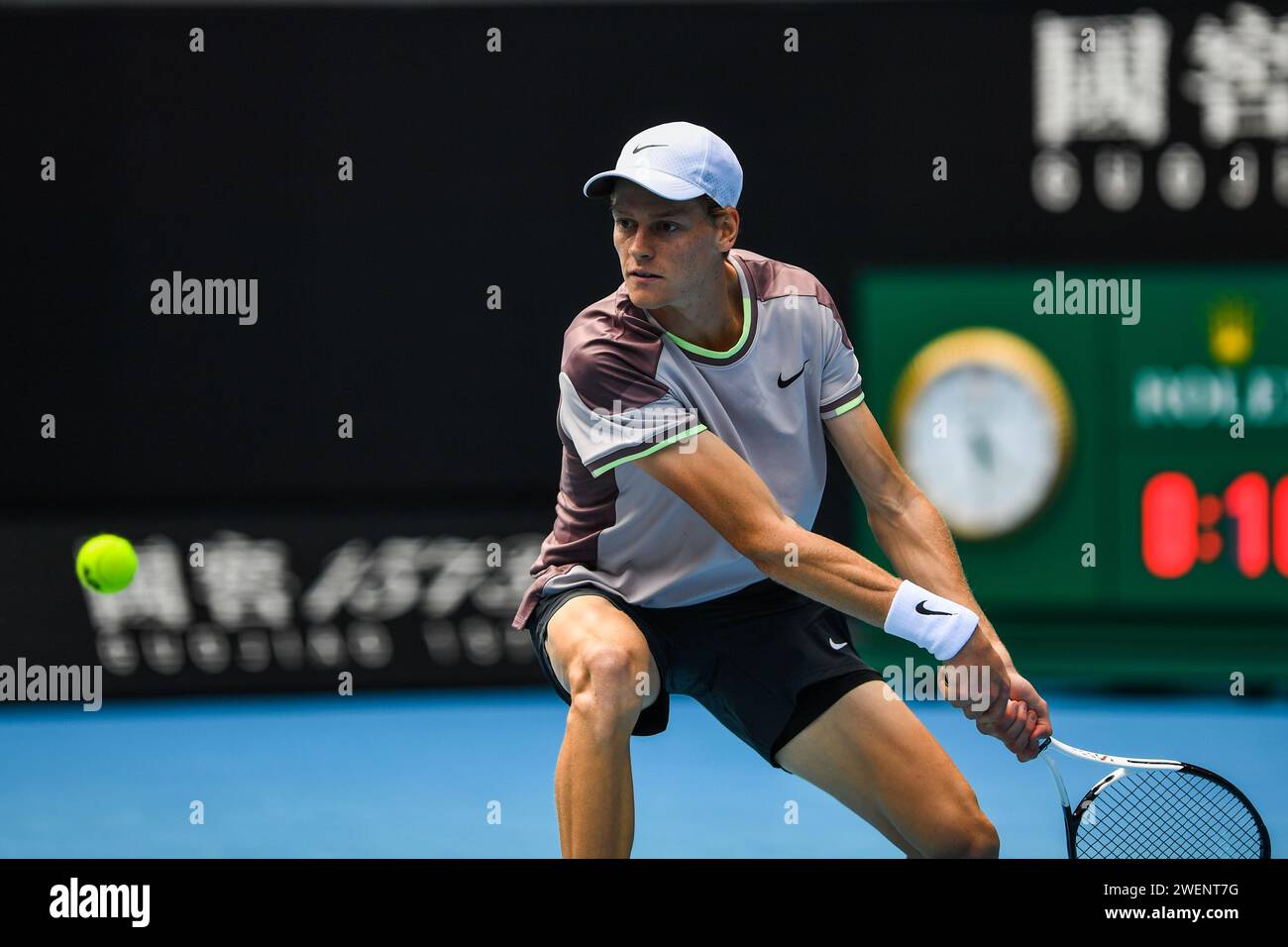 Melbourne, Australia. 21st Jan, 2024. Jannik Sinner of Italy plays against Karen Khachanov of ...