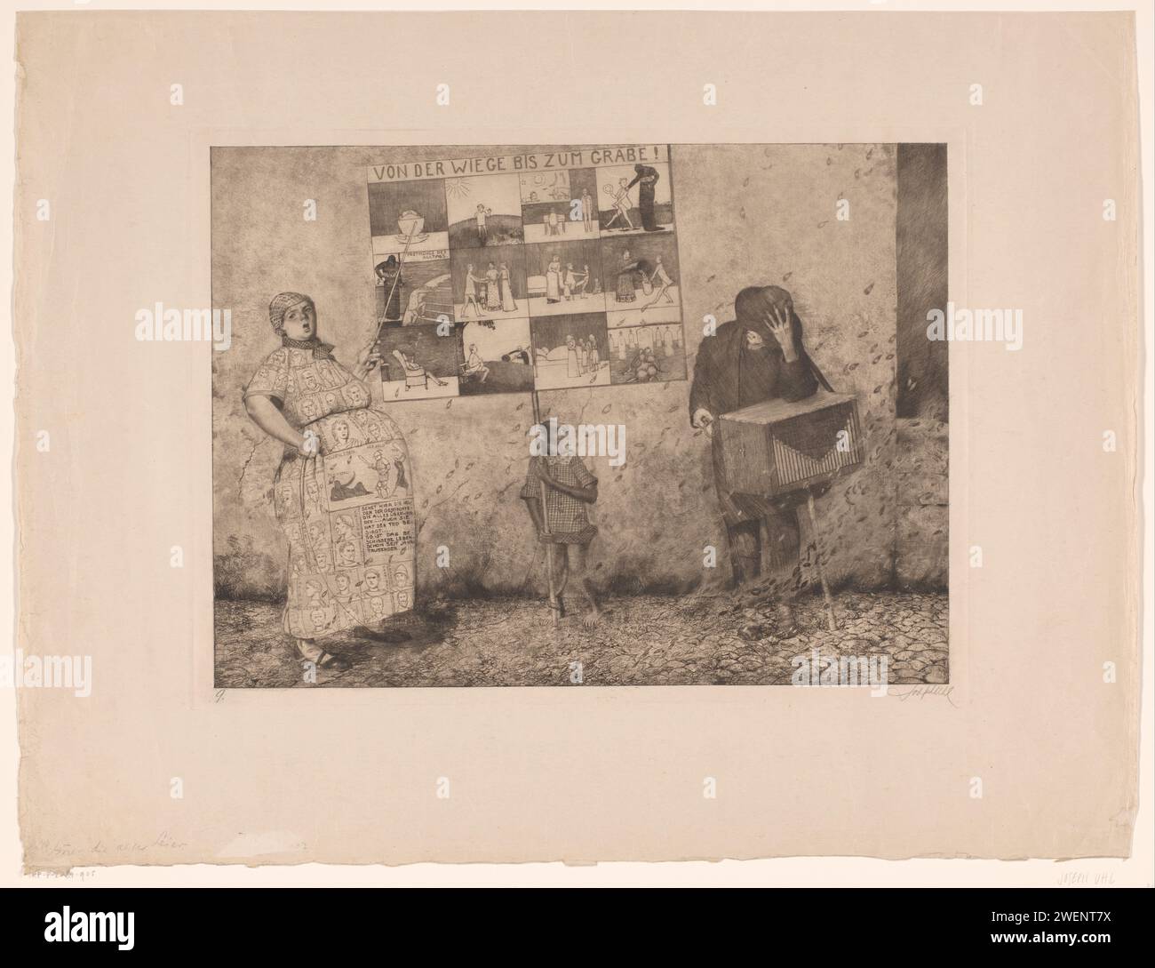 Woman teaches about the life phases of man, next to her a monkey and ...