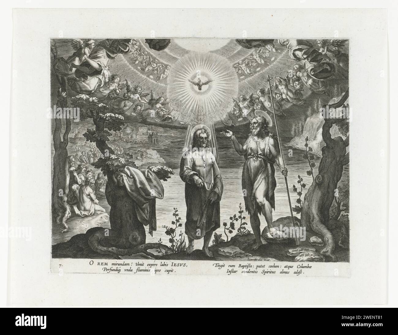 Baptism of Christ, after 1595 - c. 1612 print John the Baptist baptized Christ on the banks of ...