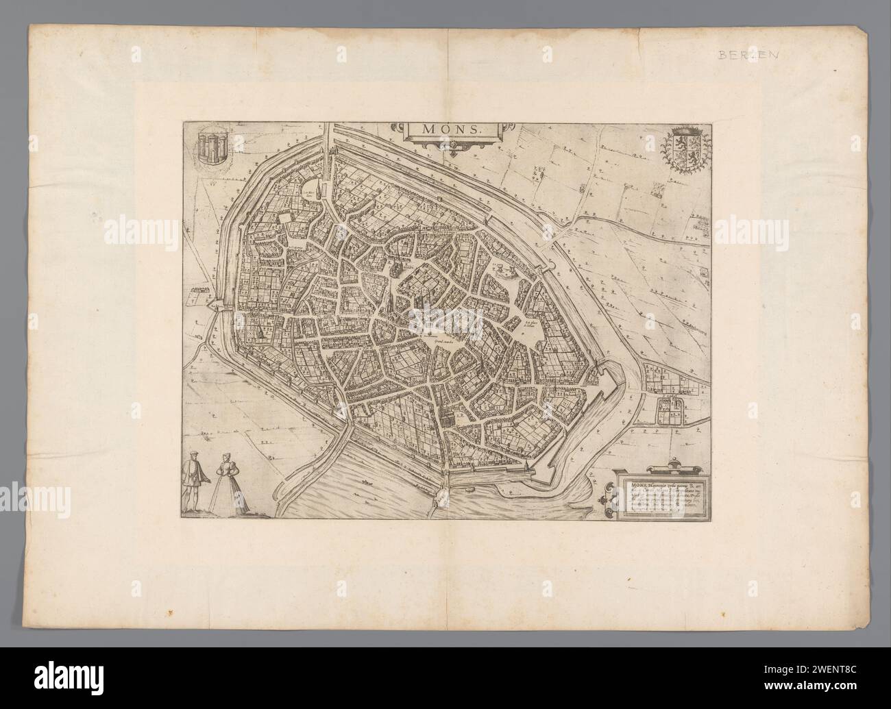 Map of Mons, Anonymous, 1581 print Map of Mons with text in Latin on ...