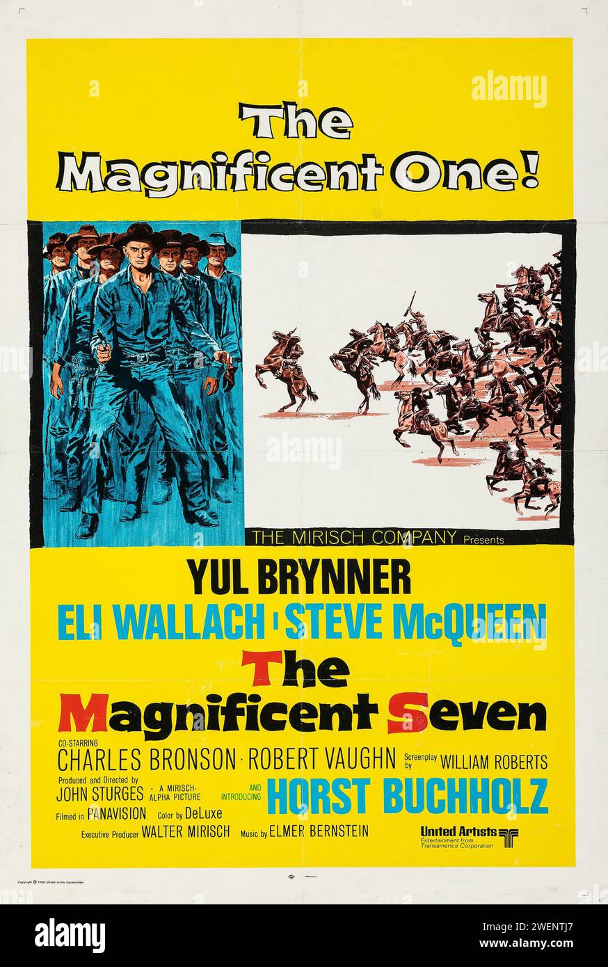 Vintage Western Film Poster - The Magnificent Seven (United Artists, 1960) Yul Brynner, Steve ...
