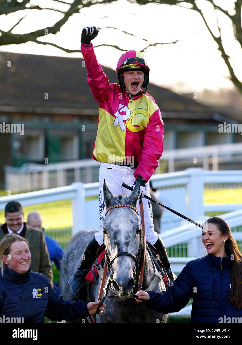 Major Will Kellard celebrates on Farceur Du Large after winning the ...