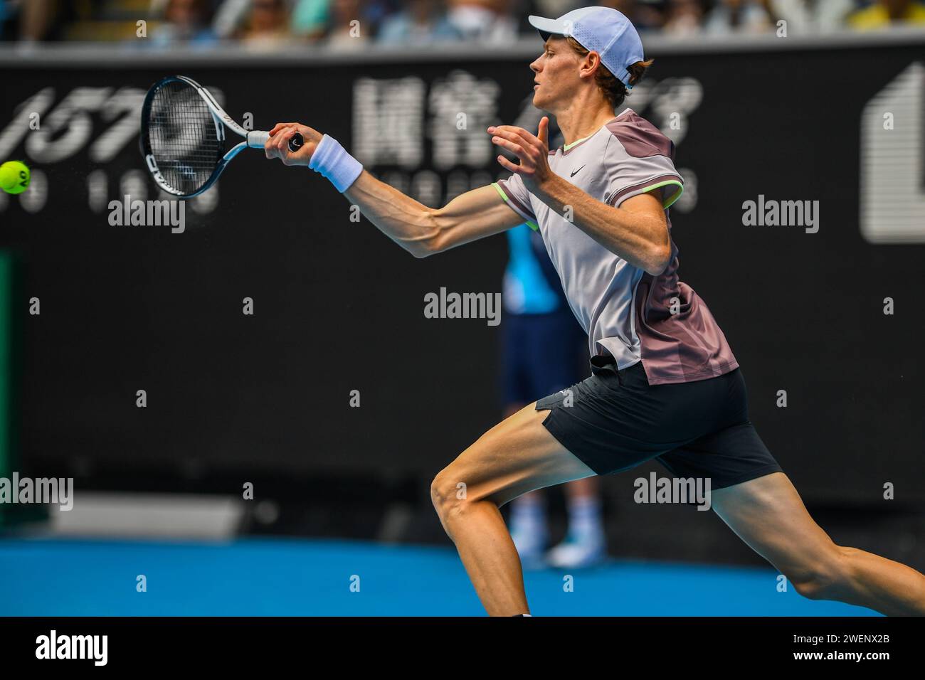 Melbourne, Australia. 21st Jan, 2024. Jannik Sinner of Italy plays against Karen Khachanov of ...