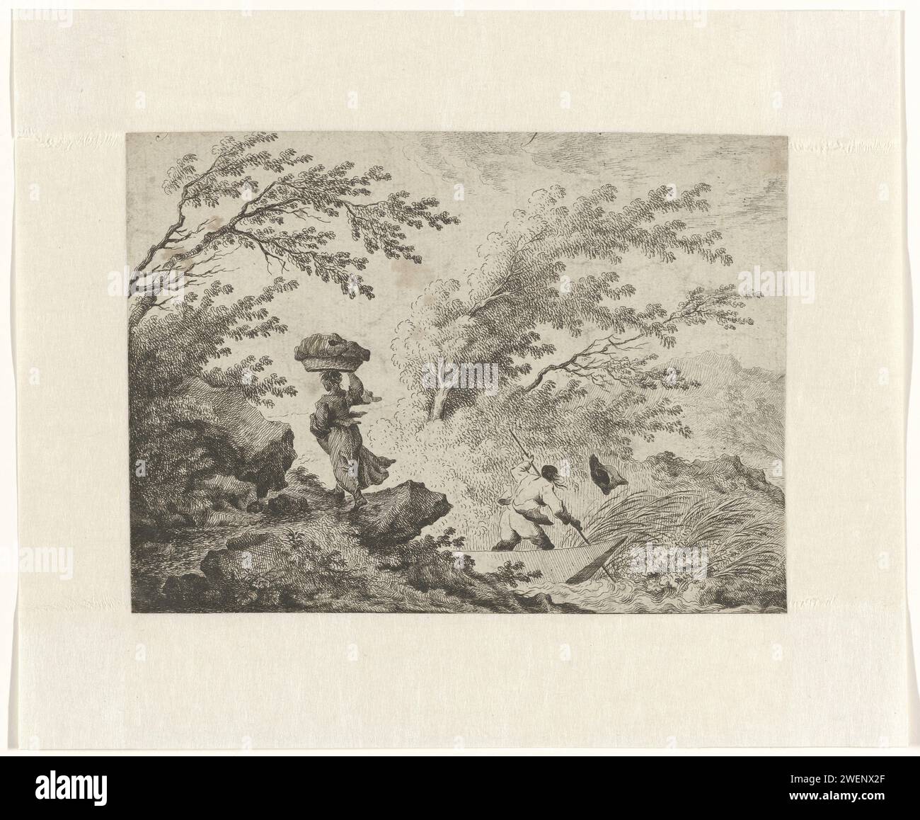 Landscape at Storm, c. 1700 - c. 1750 print Landscape with trees that ...